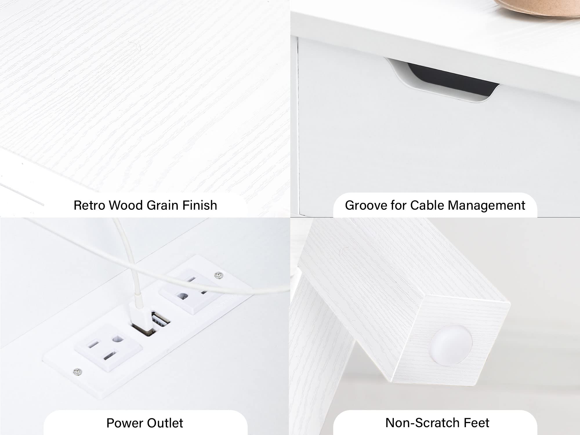 Labcosi Modern Farmhouse Side Table, Narrow End Table with Charging ...