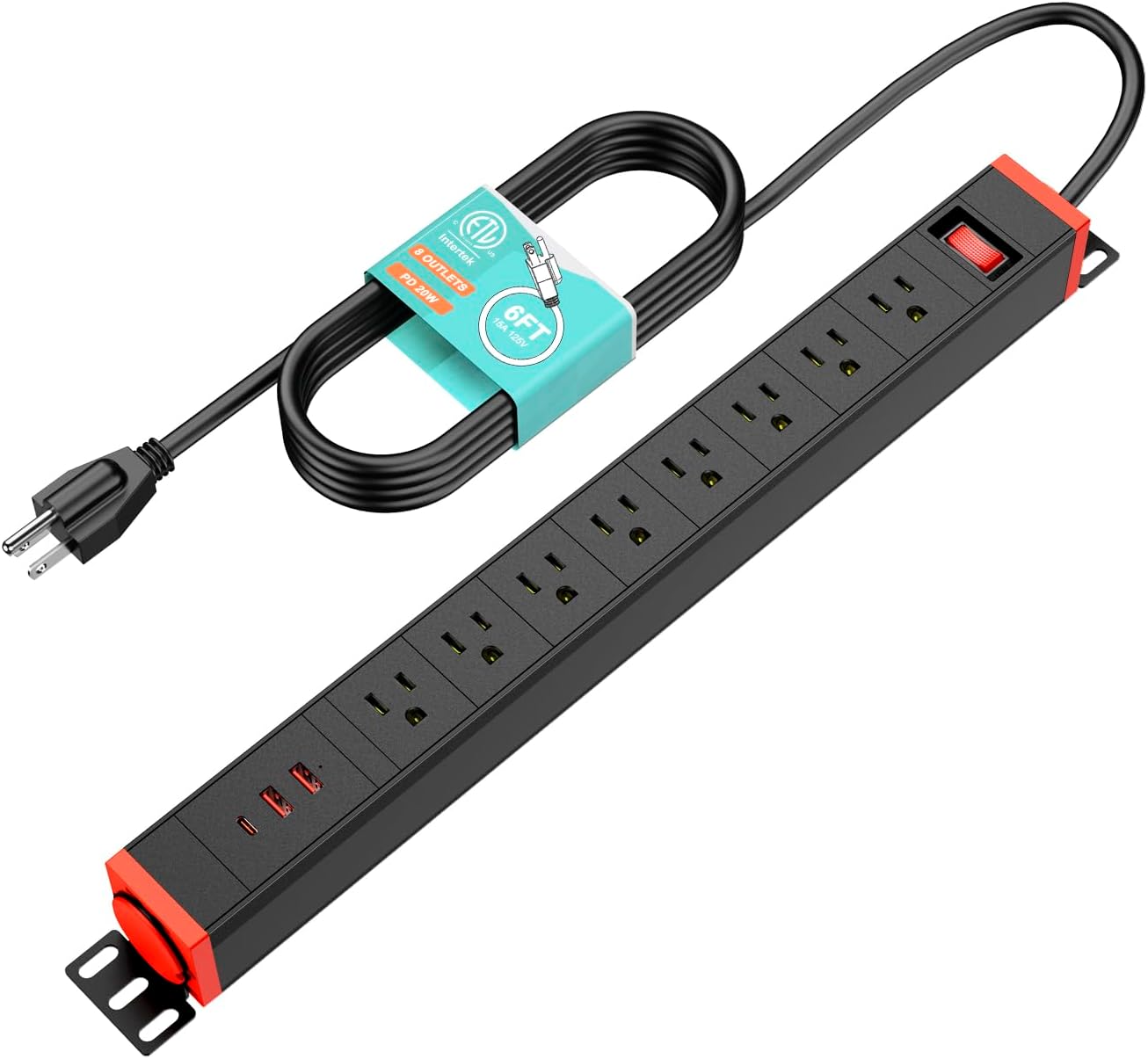 Amazon.com: QBA 8 Outlet Heavy Duty Power Strip with USB Ports, Rack ...