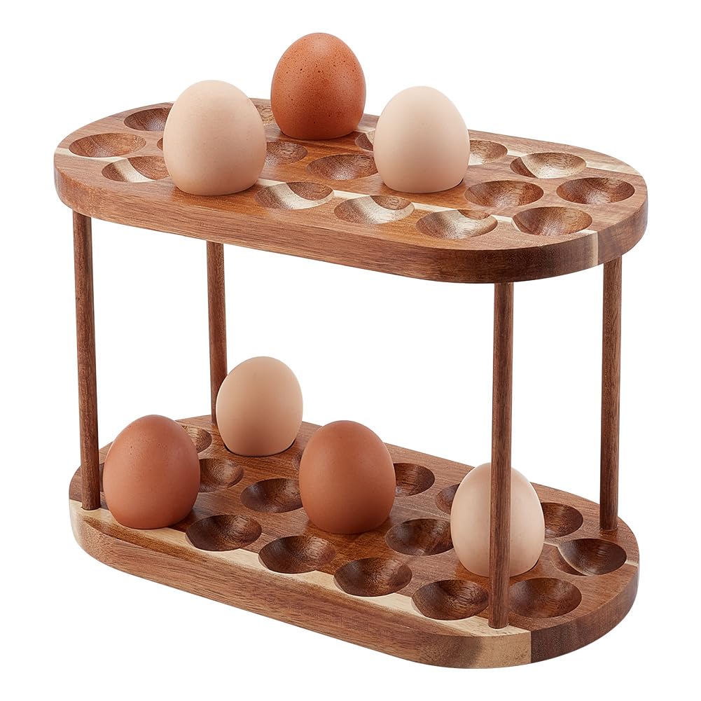 PH PandaHall 38 Capacity Wooden Egg Holder Double Layers Stackable Egg ...