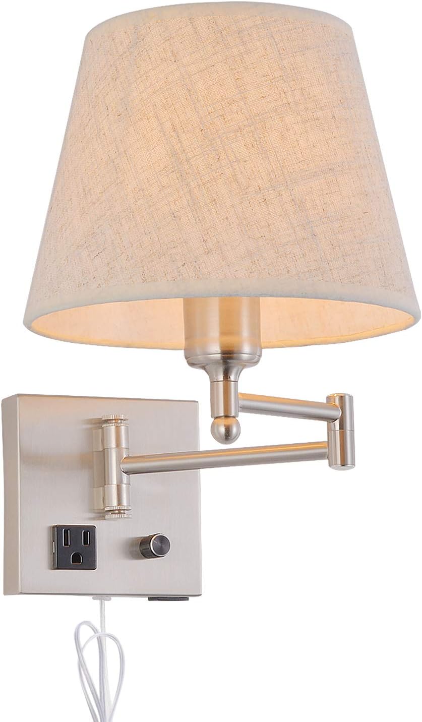 Bedside Wall Mount Light with Dimmable Switch and Outlet, Swing Arm ...