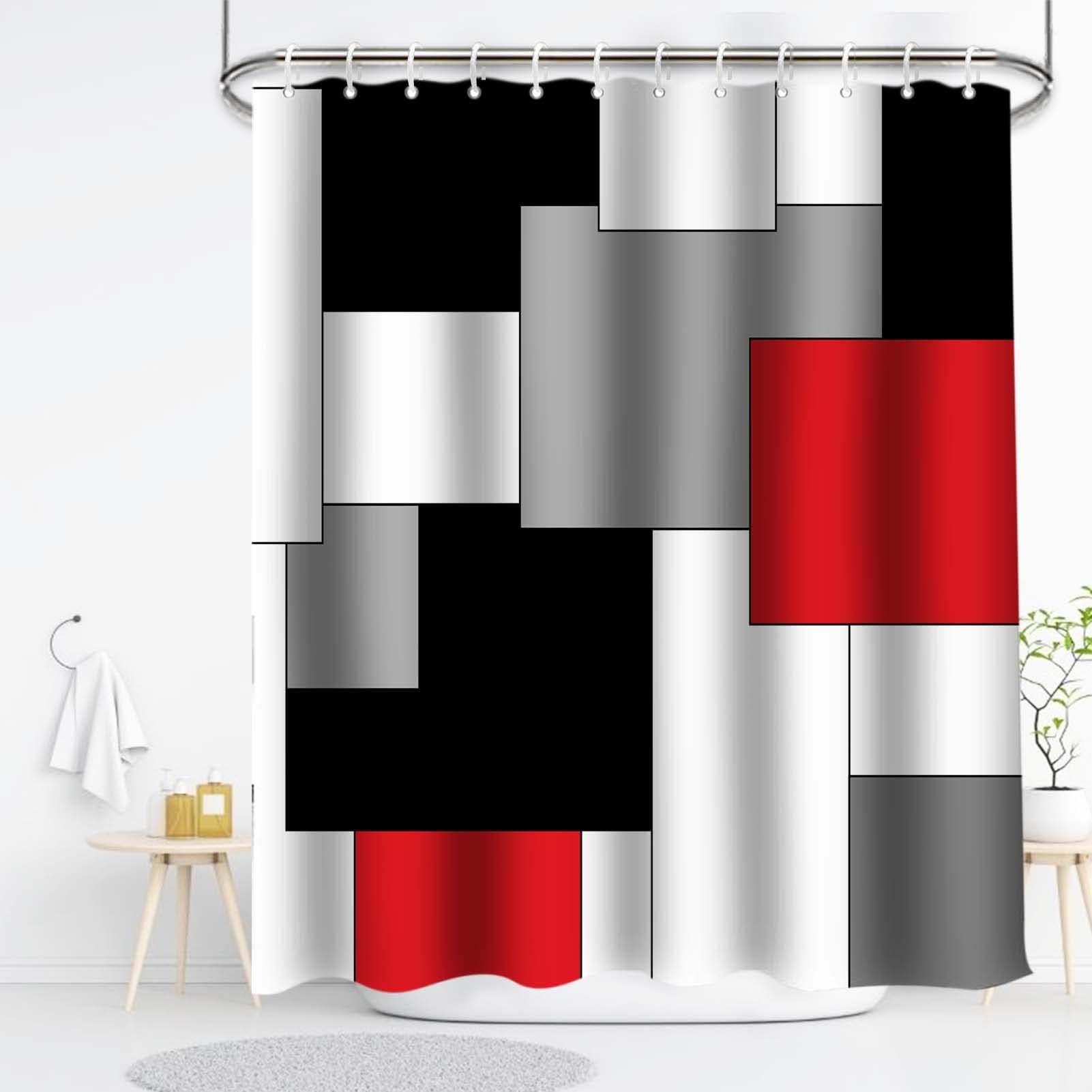 Amazon.com: KINUUIS Red Shower Curtain Set with Hooks, Red Black Grey ...