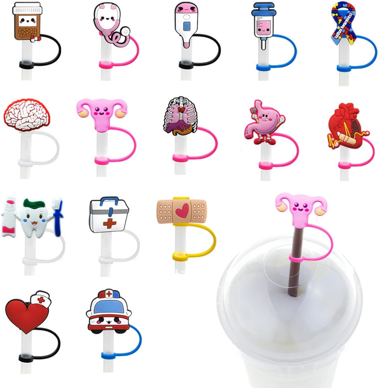 Amazon.com: Straw Covers Silicone Kawaii Straw Cover Nurse Theme Straw ...