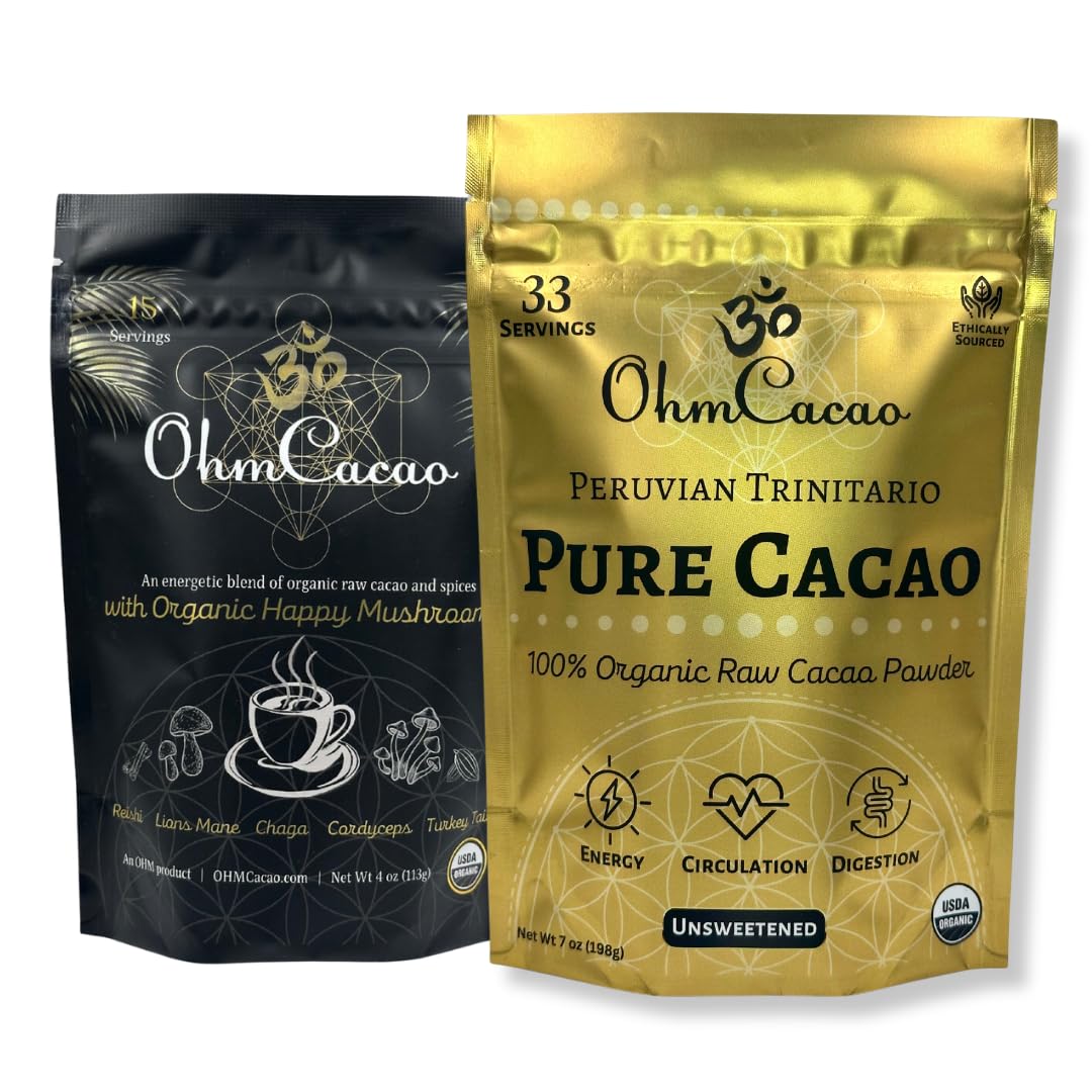 Amazon.com : OhmCacao Duo: Organic Pure Cacao Powder & Organic Mushroom ...