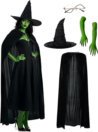 Amazon.com: HOMELEX 4 Pcs Wicked Women Witch Costume Green Halloween Cosplay Accessories Witches ...