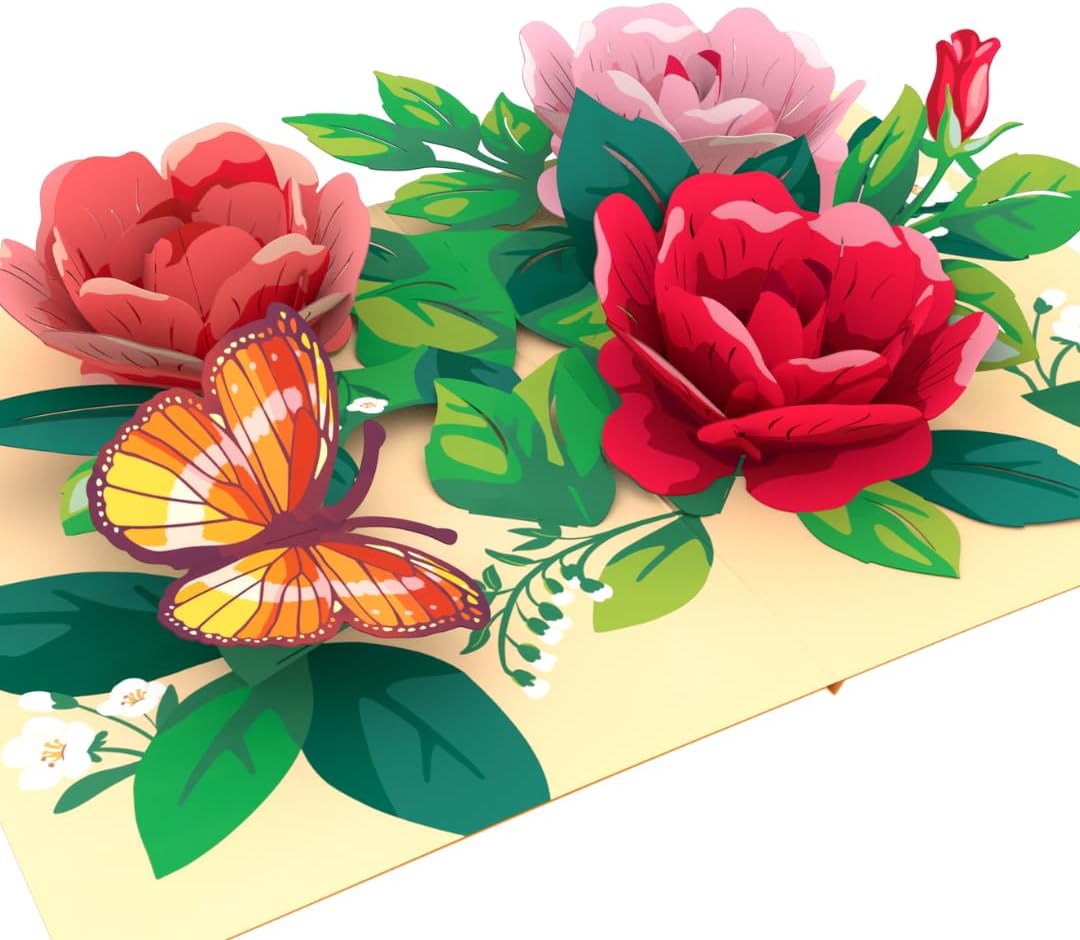 Three Dee Cards - Elegant Peony and Rose 3D Pop-Up Card for Valentine's ...