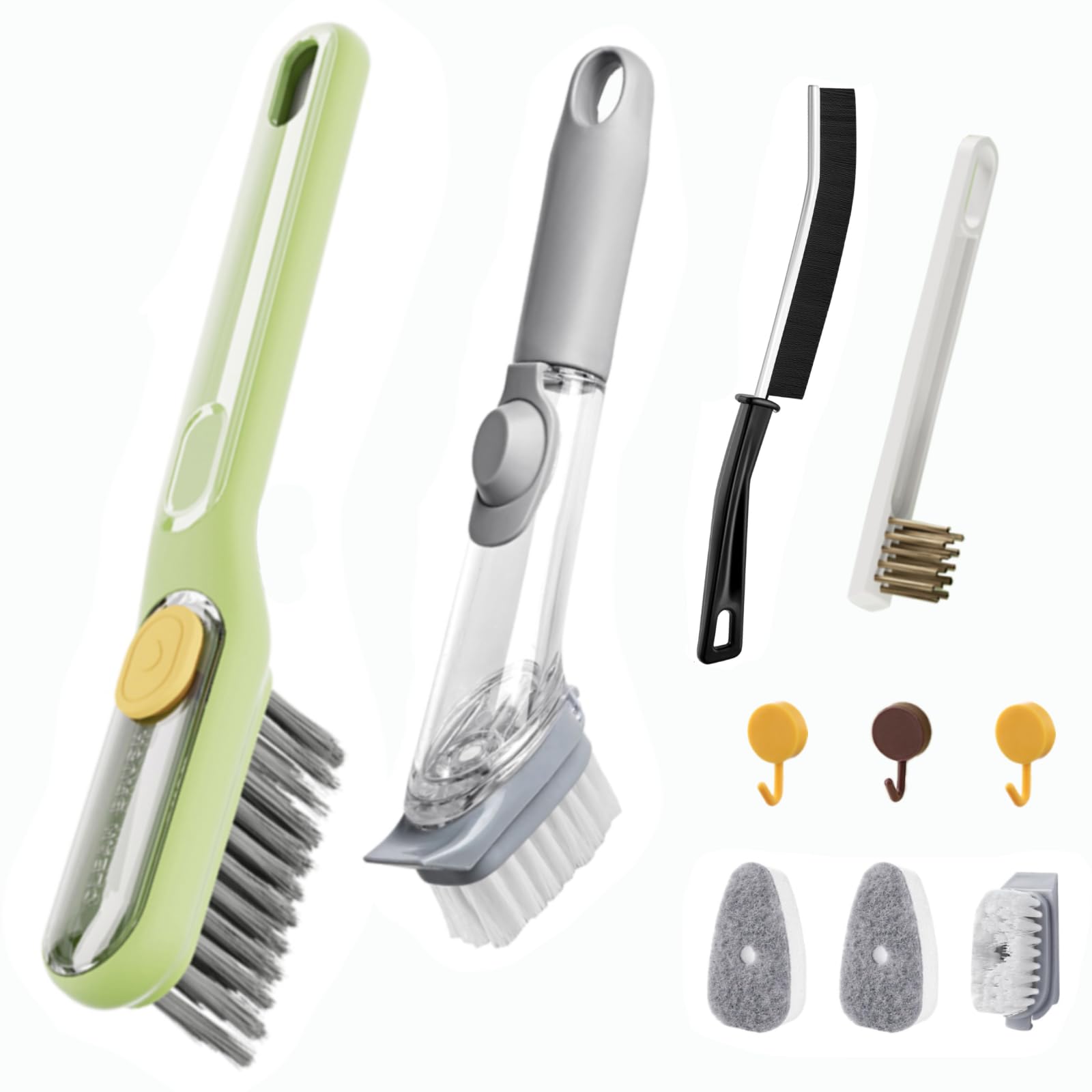 Soap Dispensing Kitchen Brush Set - Dish Brush with 3 Brush Replacement ...