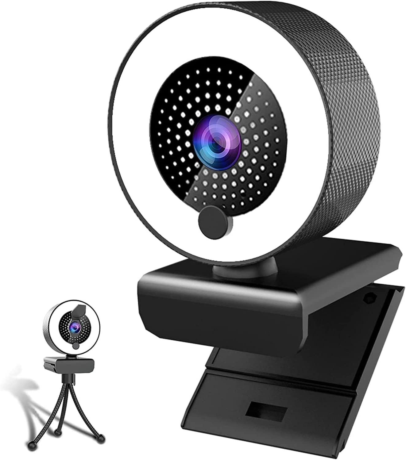 Webcam with Microphone Ring Light,2K HD Web Camera for PC Computer ...
