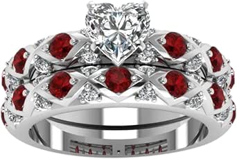 Amazon.com: Solitaire Heart CZ Engagement Rings Set Sterling Silver ...