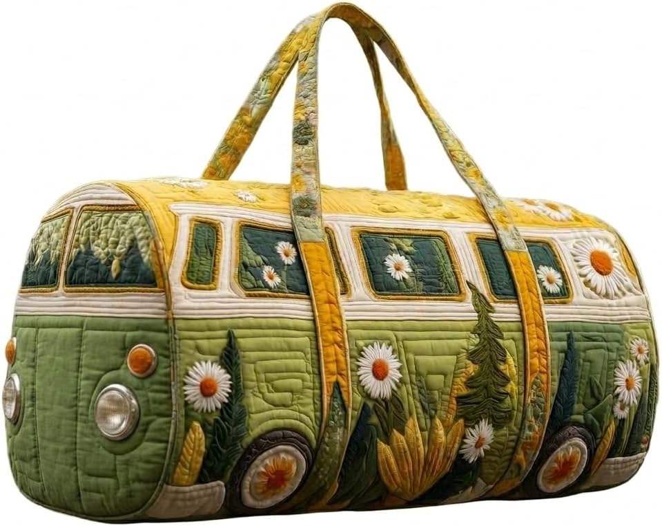Amazon.com | Quilted Weekender Bag for Women, Boho Hippie Van & Floral ...