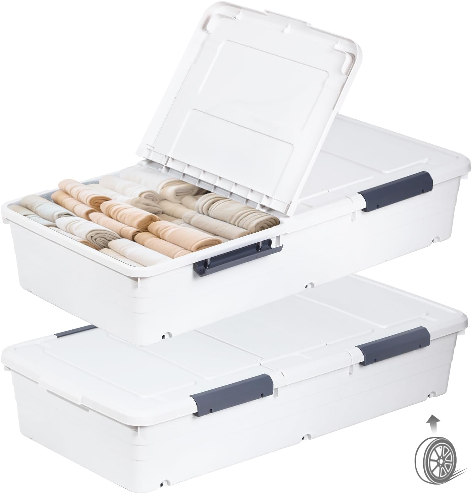 Amazon.com: Menkxi 2 Pack Under Bed Storage with Wheels, Stackable ...