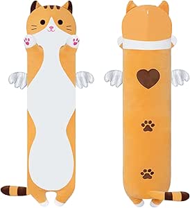 Amazon.com: Cute Cat Plush Pillow, Yellow Long Cat Stuffed Animals Soft ...
