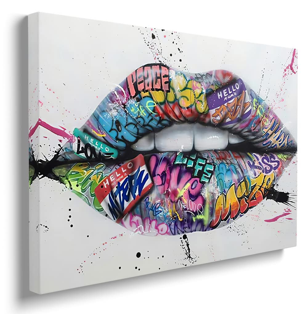 Amazon.com: Lips Graffiti Canvas Wall Art Poster Prints Colorful ...
