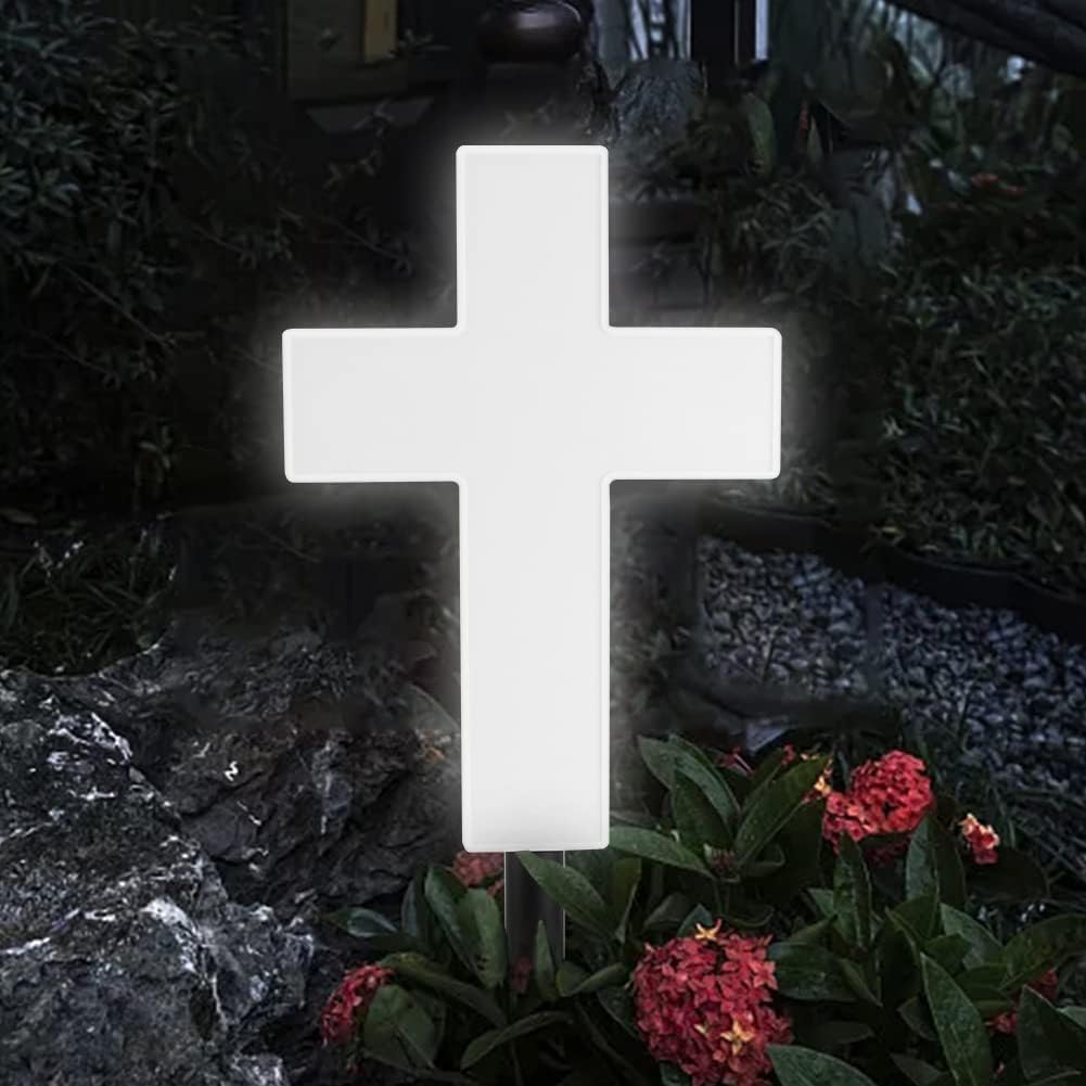 Amazon.com : Solar Lighted Cross Grave Lighted Garden Cross Stake Decor ...