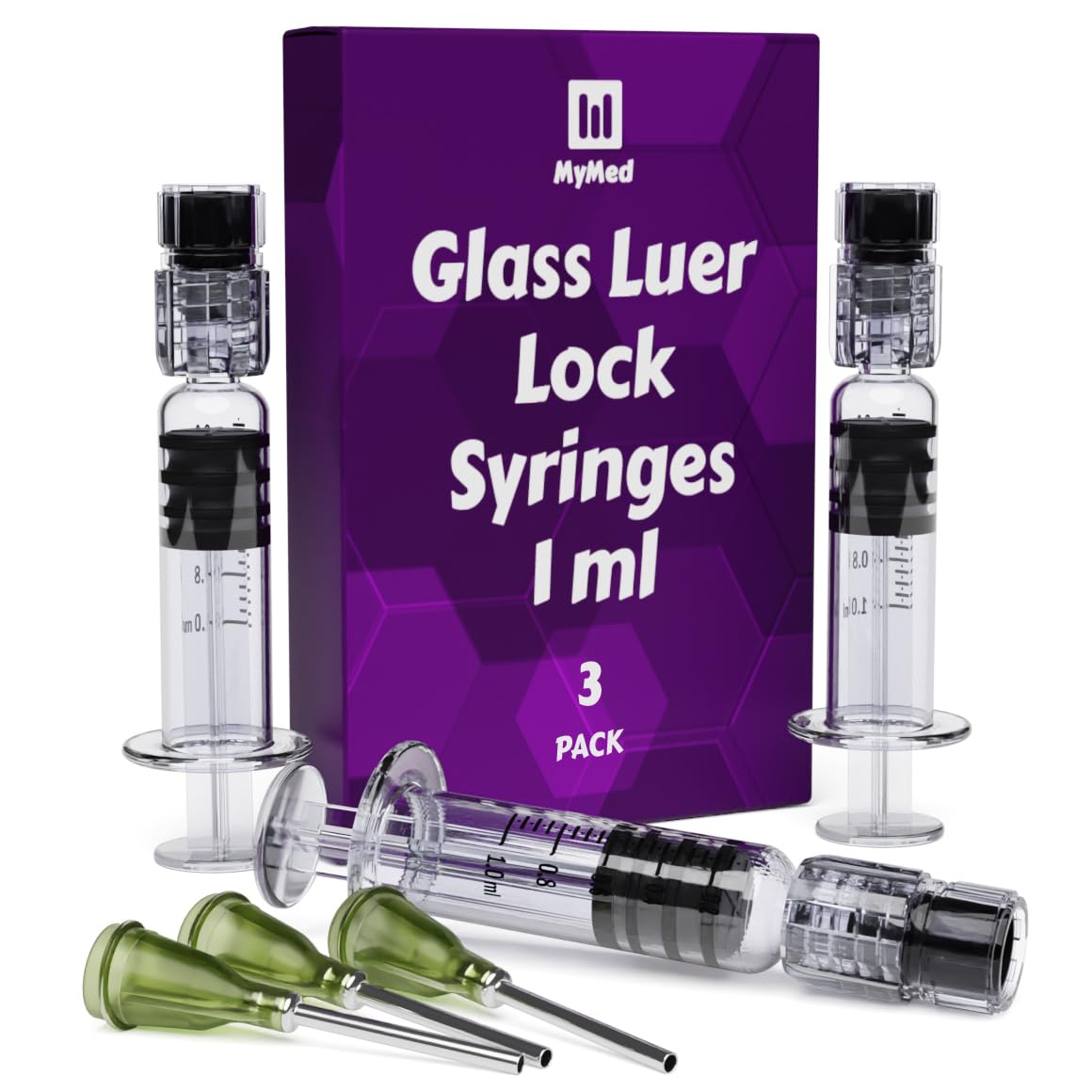 3 Pack Borosilicate Glass Luer Lock Syringe 1ml Capacity Reusable ...