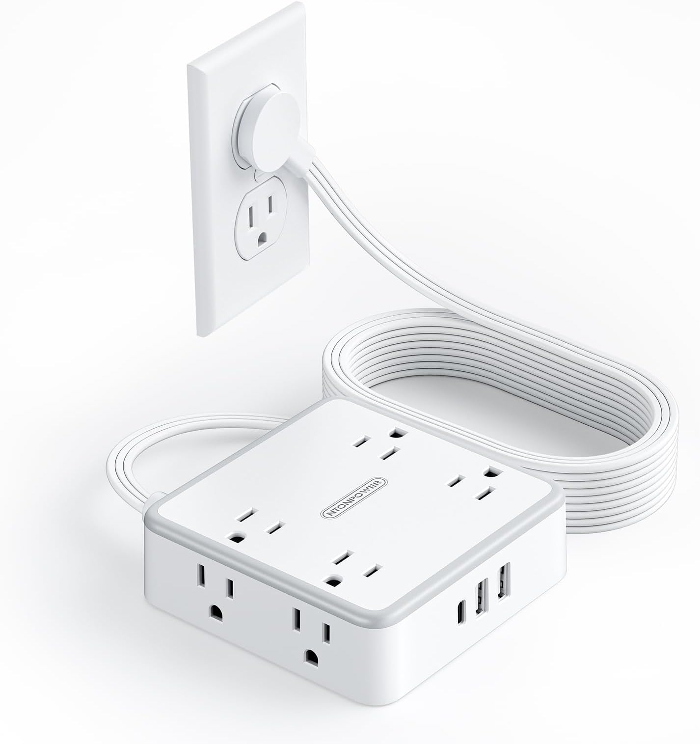 Amazon.com: NTONPOWER Surge Protector Power Strip 10 FT Cord, 8 Widely ...