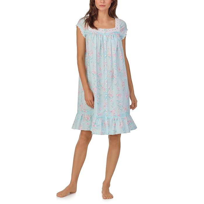 Women's Eileen West Cotton Woven Cap Sleeve Short Button Front Robe ...