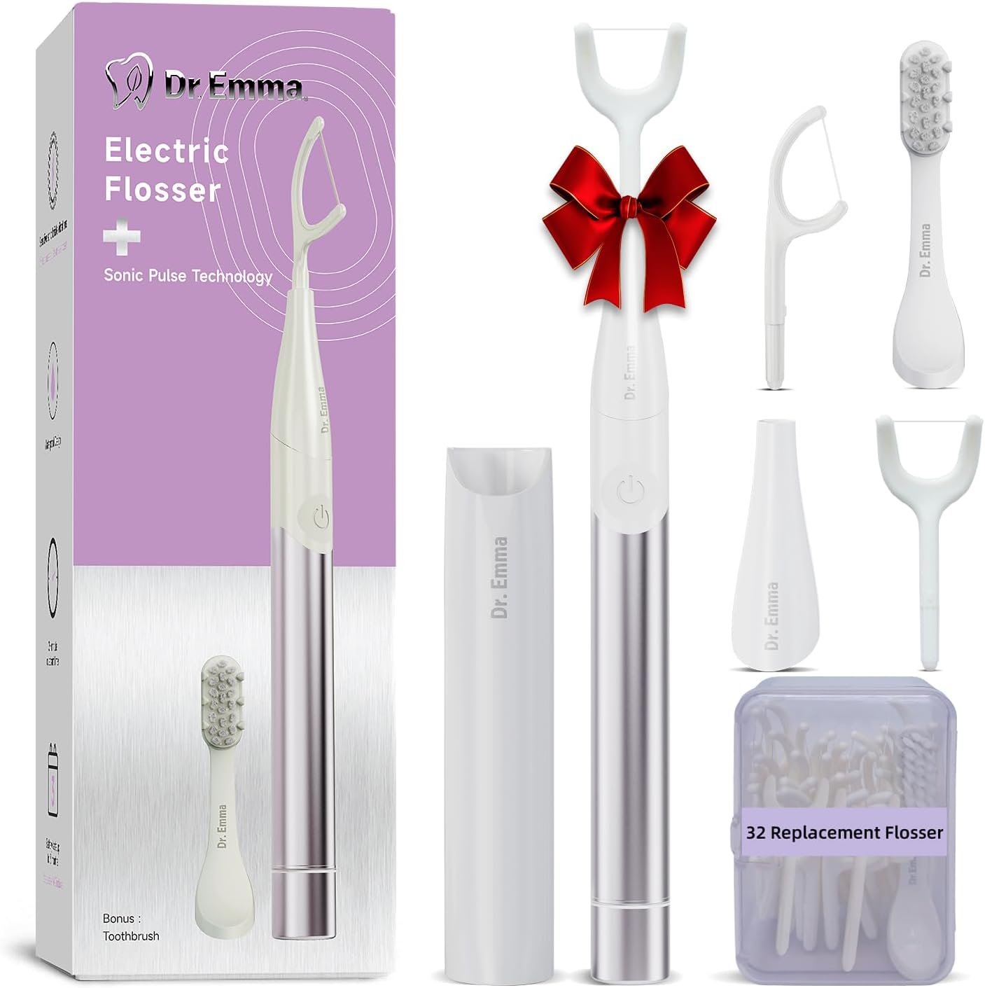 Dr. Emma Electric Vibration Flosser with Replaceable Floss Picks and ...