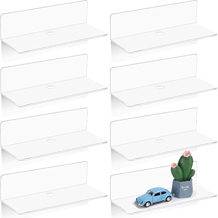 Amazon.com: 8 Pieces Acrylic Floating Wall Shelves 9 Inches Adhesive ...