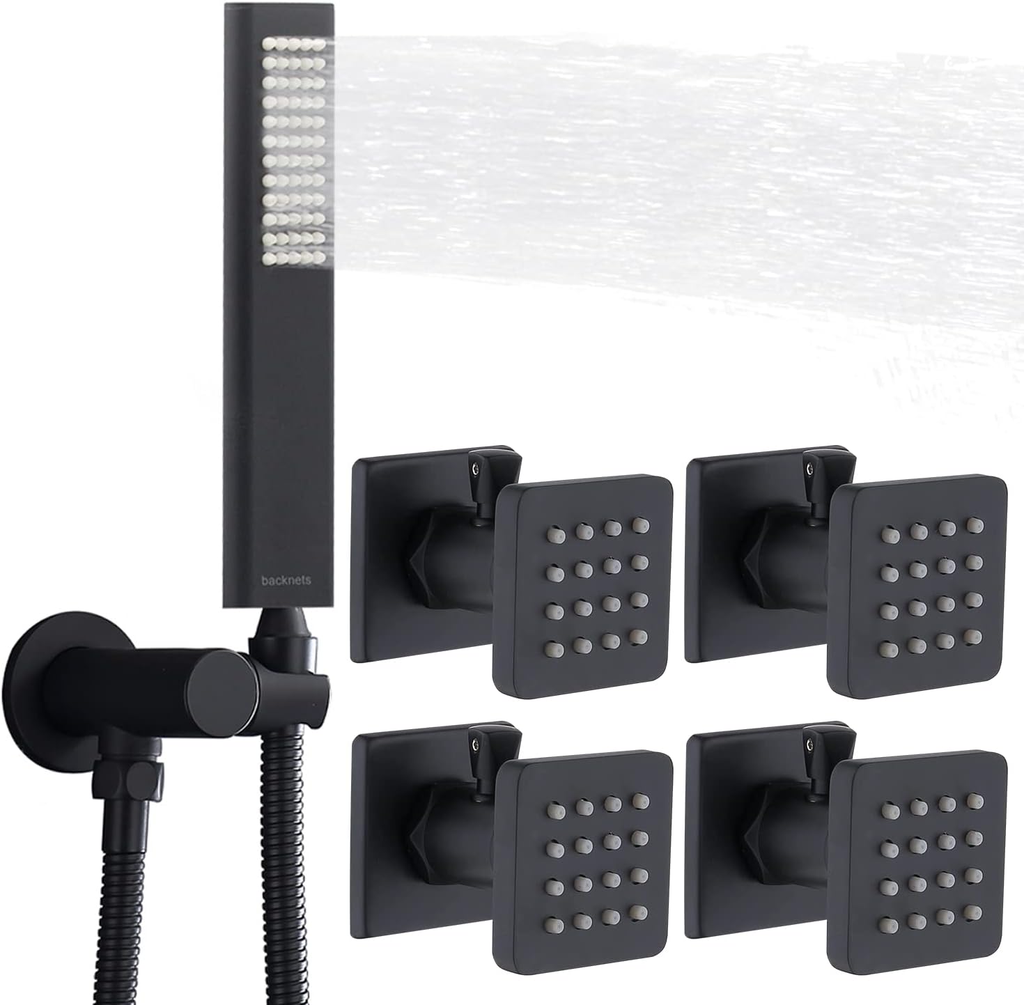Backnets Square Shower Body Spray Jets with On Off and Handheld Shower ...