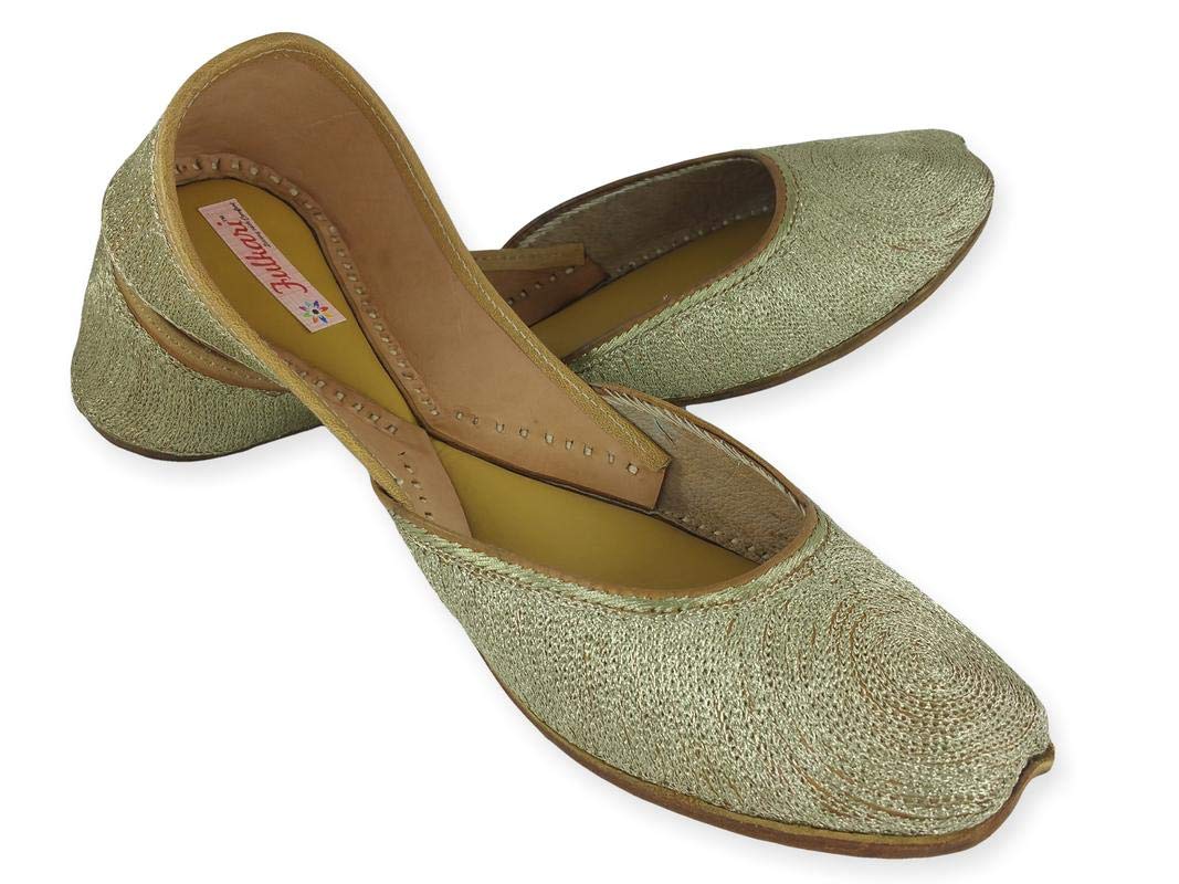 Fulkari Womens Embroidered On Leather Gold All Zari Soft and ...