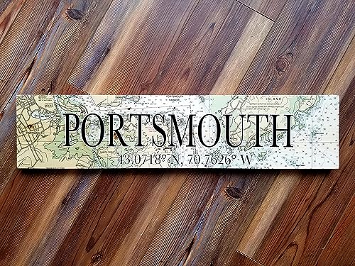 Amazon.com: Portsmouth, NH Wood Map City Coordinate Sign Wall Art| 5" X ...