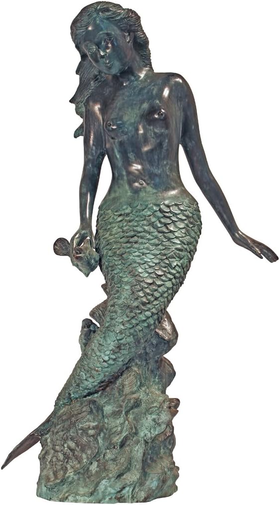 Amazon.com: XoticBrands Spitting Mermaid Verdigris Bronze Garden Statue ...