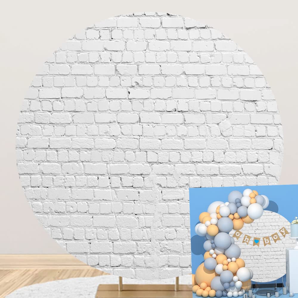Buy OFILA Round White Brick Wall Backdrop 6.5x6.5ft Fabric Round White ...