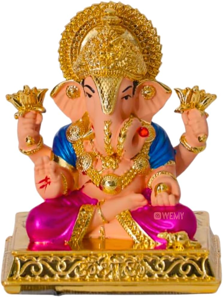 Gold Plated Lord Dagdusheth Ganesha Idol for Car Dashboard | Small ...