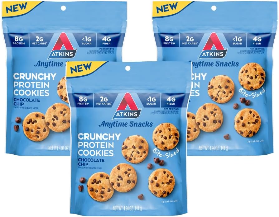 Amazon.com: Atkins Bite-Sized Crunchy Protein Cookies, Chocolate Chip ...