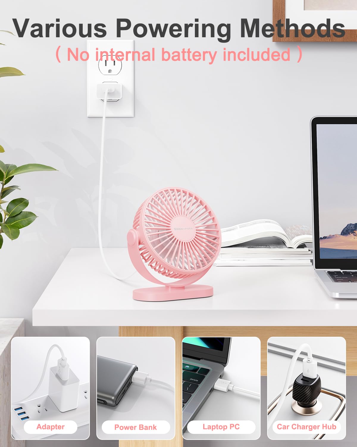 Snapklik.com : SWEETFULL USB Desk Fan Small Quiet - 3 Speeds Mini ...
