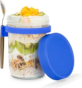 Amazon.com: HOXHA Overnight Oats Containers With Lids And Spoon Glass Mason Jars Reusable With ...