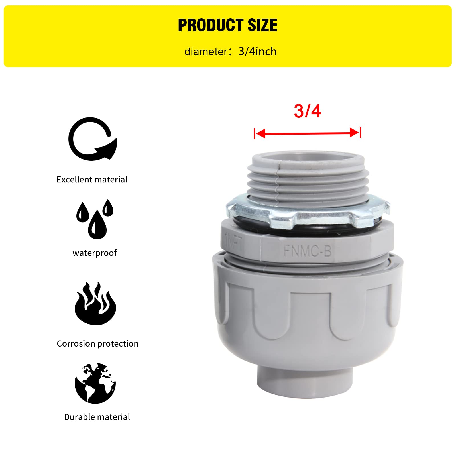 Snapklik.com : 3/4 Inch Flexible Conduit Liquid Tight Connector ...