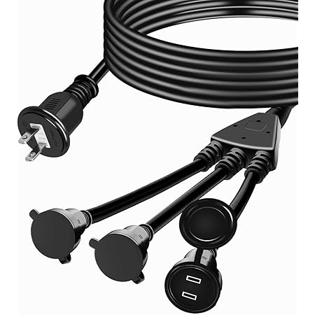 Amazon.co.jp: 屋外延長コード 5m 2芯 3分配電源コード 15A 1000W 延長コード 野外防雨キャップAC 電源ケーブル 防水 防塵 屋内 家庭 オフィス電源コード ...