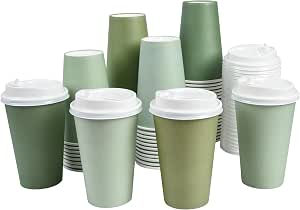 Amazon.com: 80 Pcs 12 oz Sage Green Paper Cups Disposable Coffee Cups ...