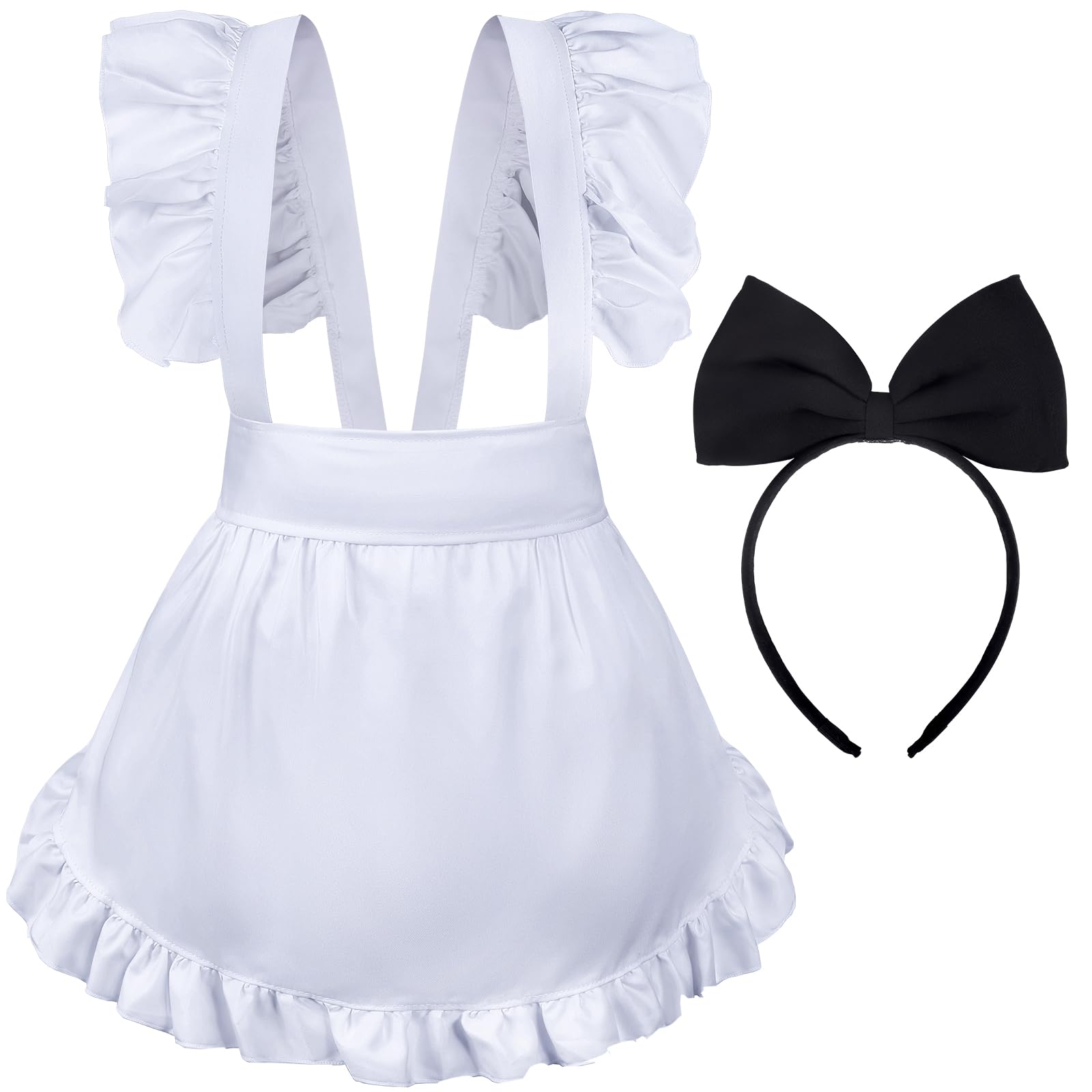 Amazon.com: Adjustable White Retro Ruffle Maid Costume Apron Vintage ...