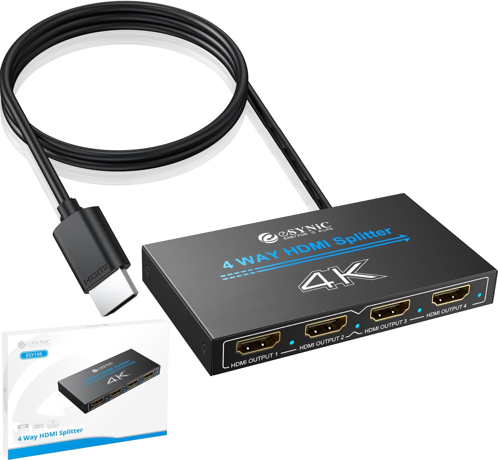 Amazon.com: eSynic Professional HDMI Splitter 1 in 4 Out 4K@30HZ 4 Way ...