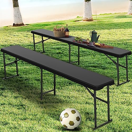 YITAHOME 6FT Folding Bench 2 Pack, HDPE Portable Bench with Carrying ...