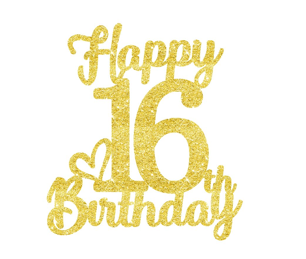 Snapklik.com : 16 Birthday Cake Toppers-Gold Glitter, 16th Cake Topper ...