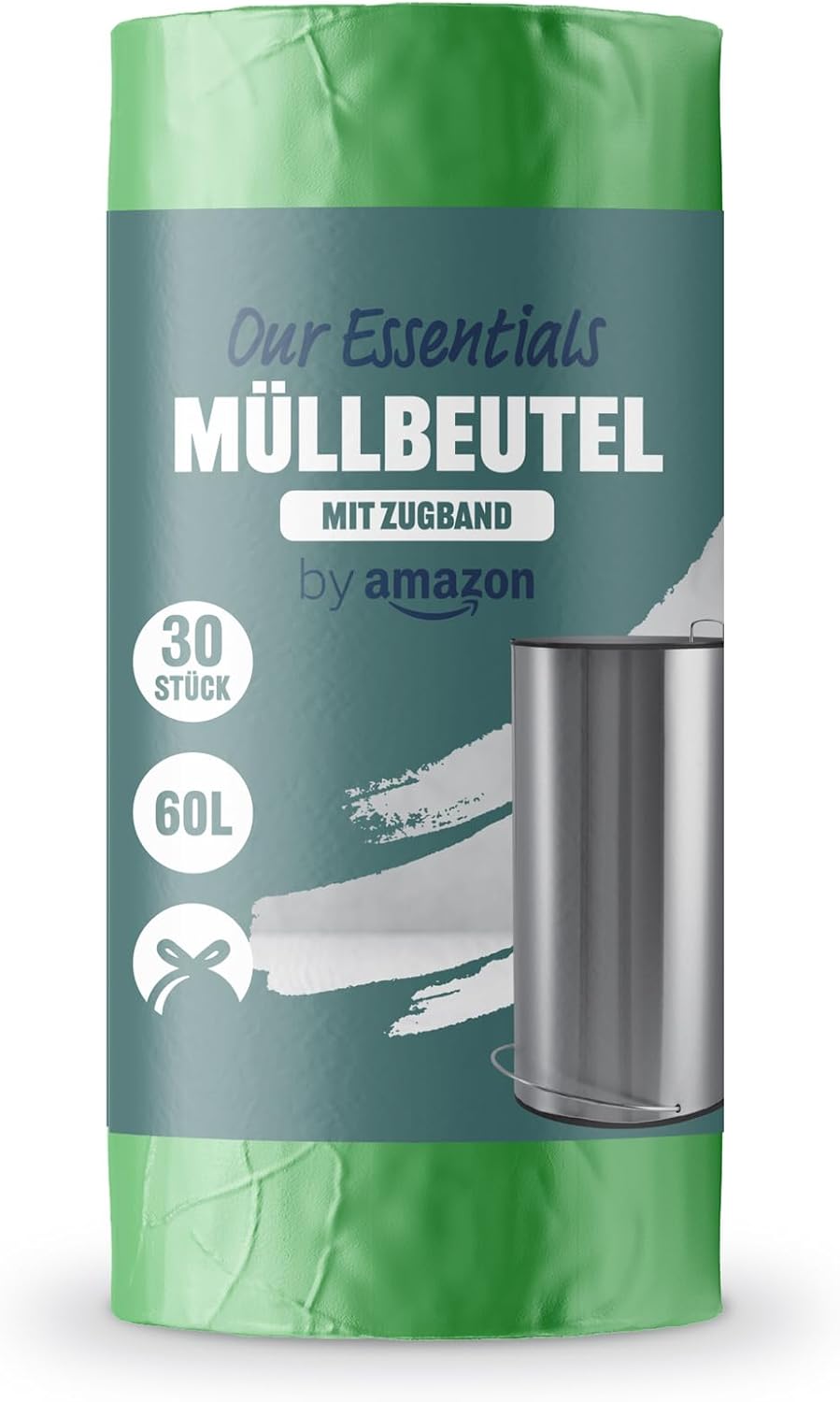by Amazon Müllbeutel 30 x 60L – Flüssigkeitsdicht mit Kordelzug
