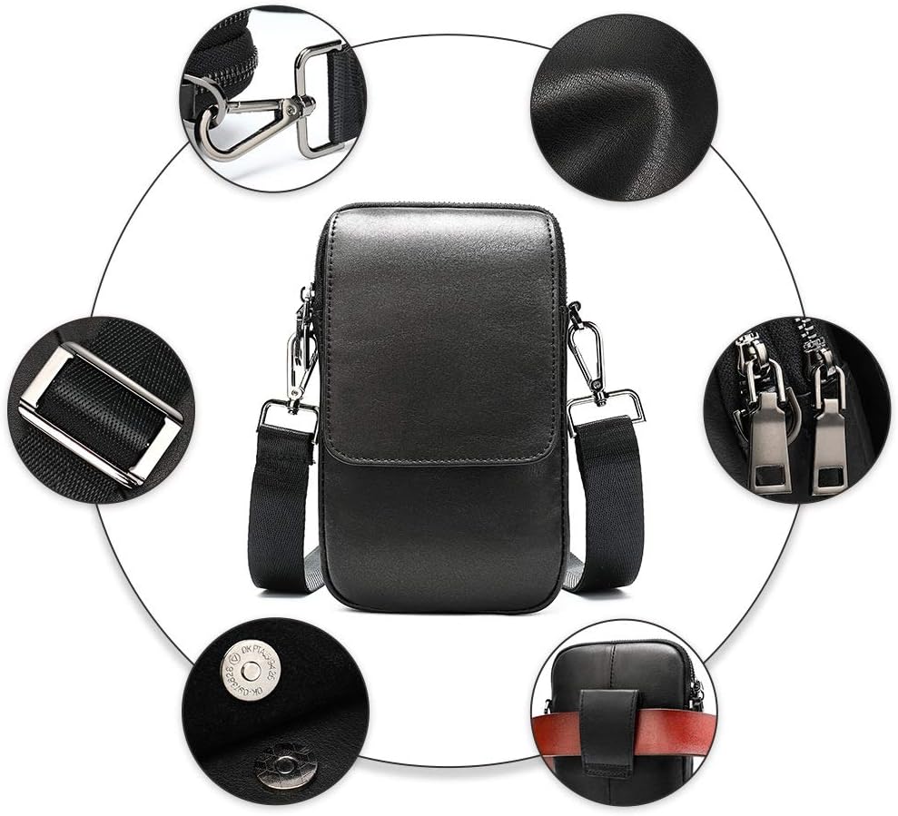 Cell Phone Shoulder Bag Leather Men, Vertical Phone Waist Bag, 6.5″ Men ...