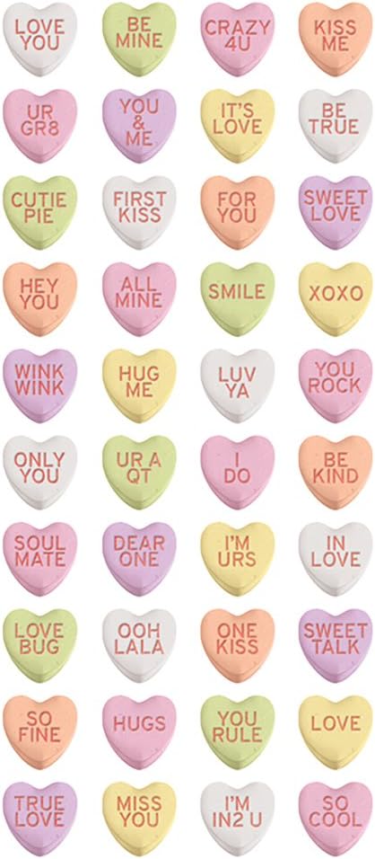 Amazon.com: Valentine Candy Heart Stickers with 8 Different Sayings ...