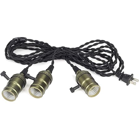 Vintage Triple Light Socket Pendant Hanging Light Cord Plug-in Light ...