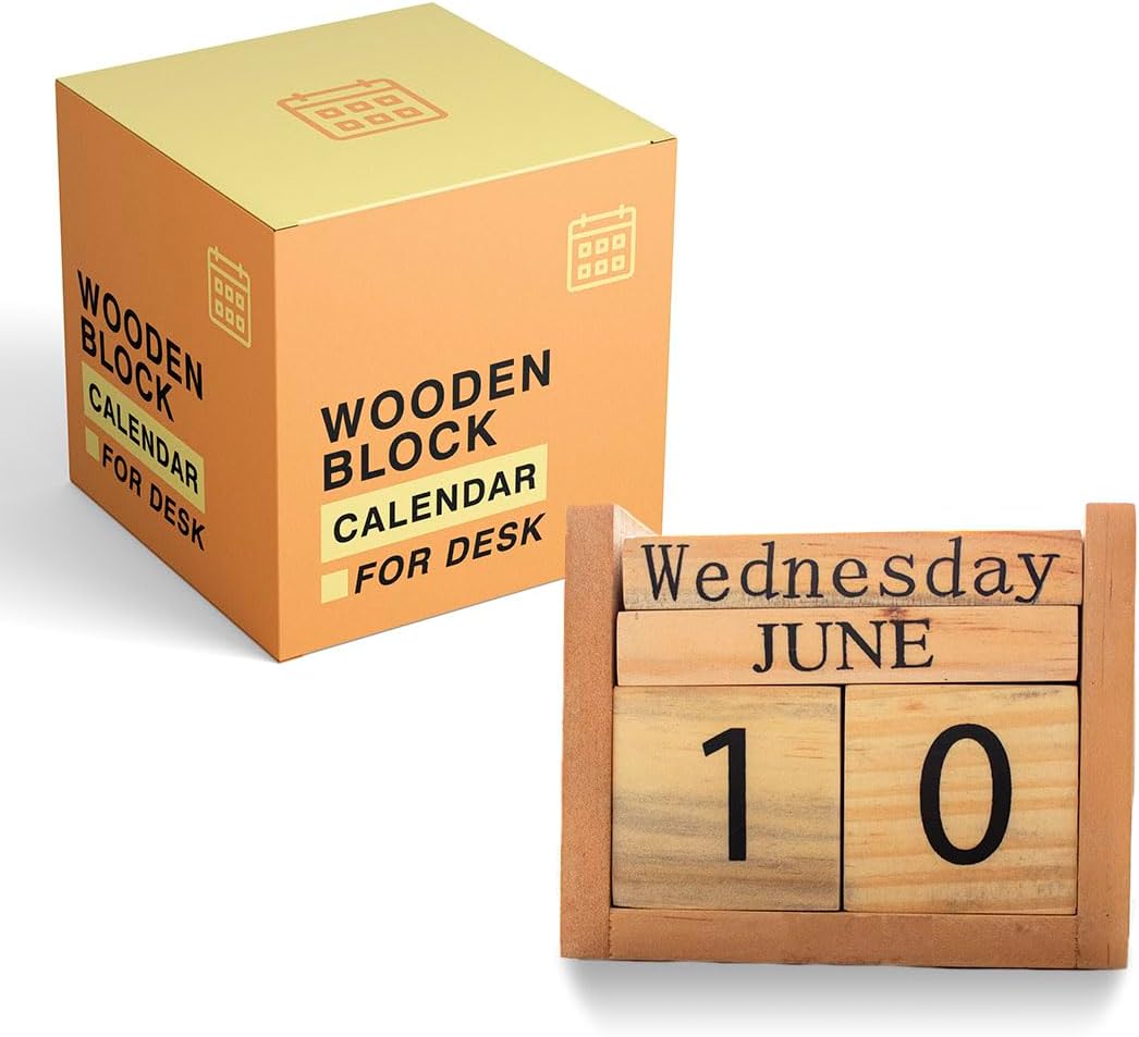Amazon.com : FULL OF INNOVATION Block calendar for desk, wooden rustic ...