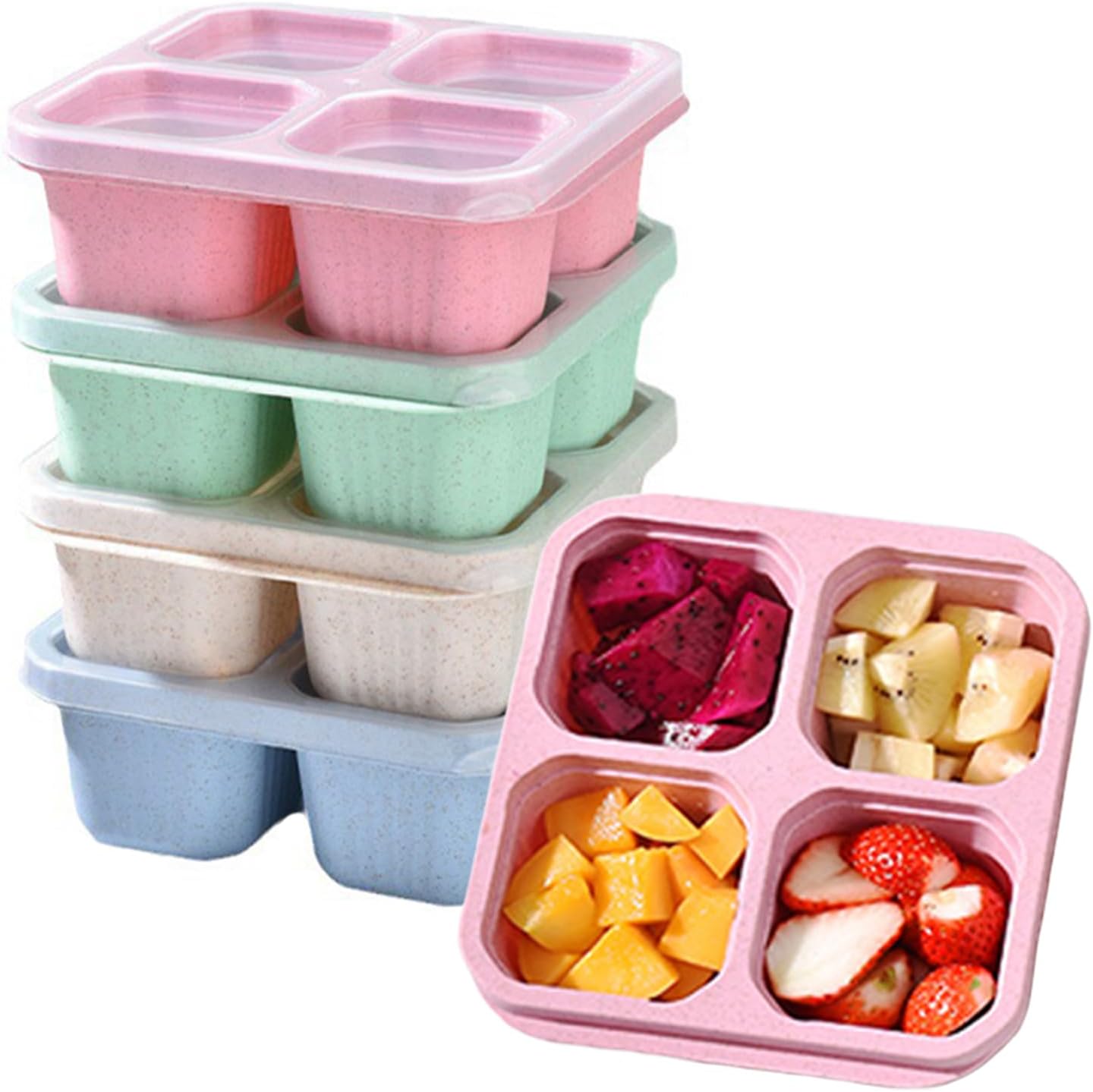 5 Pack Snack Containers, Reusable Bento Snack Box, 4 Compartments Meal ...
