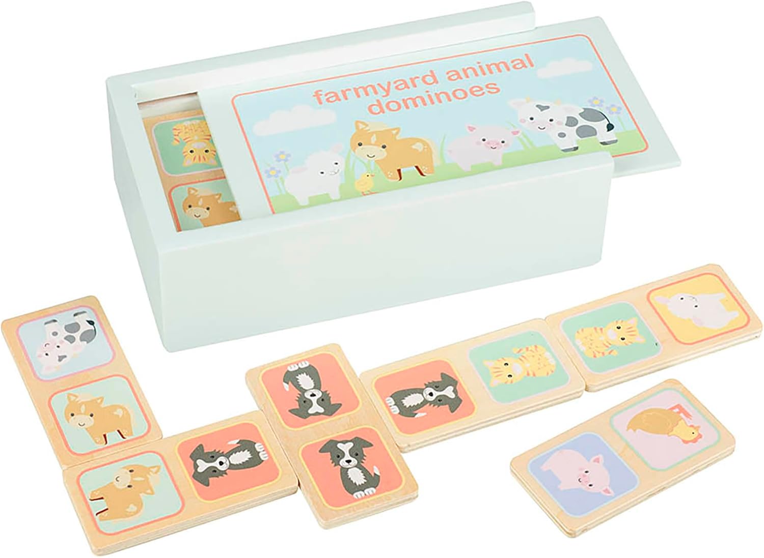 Wooden Toys, Farm Animals Wooden Dominoes Set for Kids - Educational ...