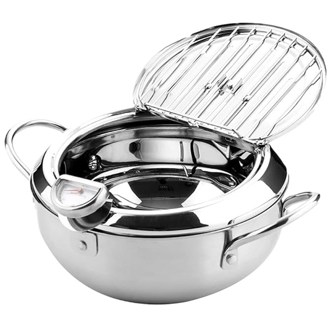 Buy UPKOCH Tempura Frying Pot Japanese Style Deep Fryer Pan with Lid ...