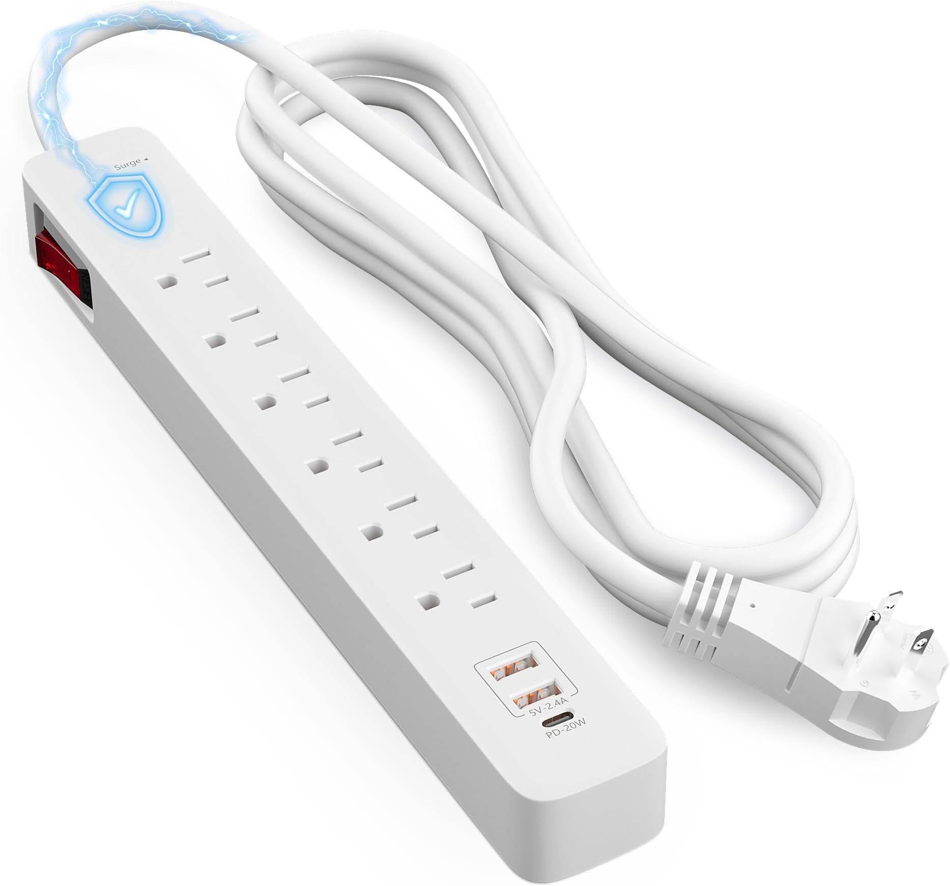 Amazon.com: Amazon Basics Power Strip Surge Protector with 6 Outlets, 2 ...