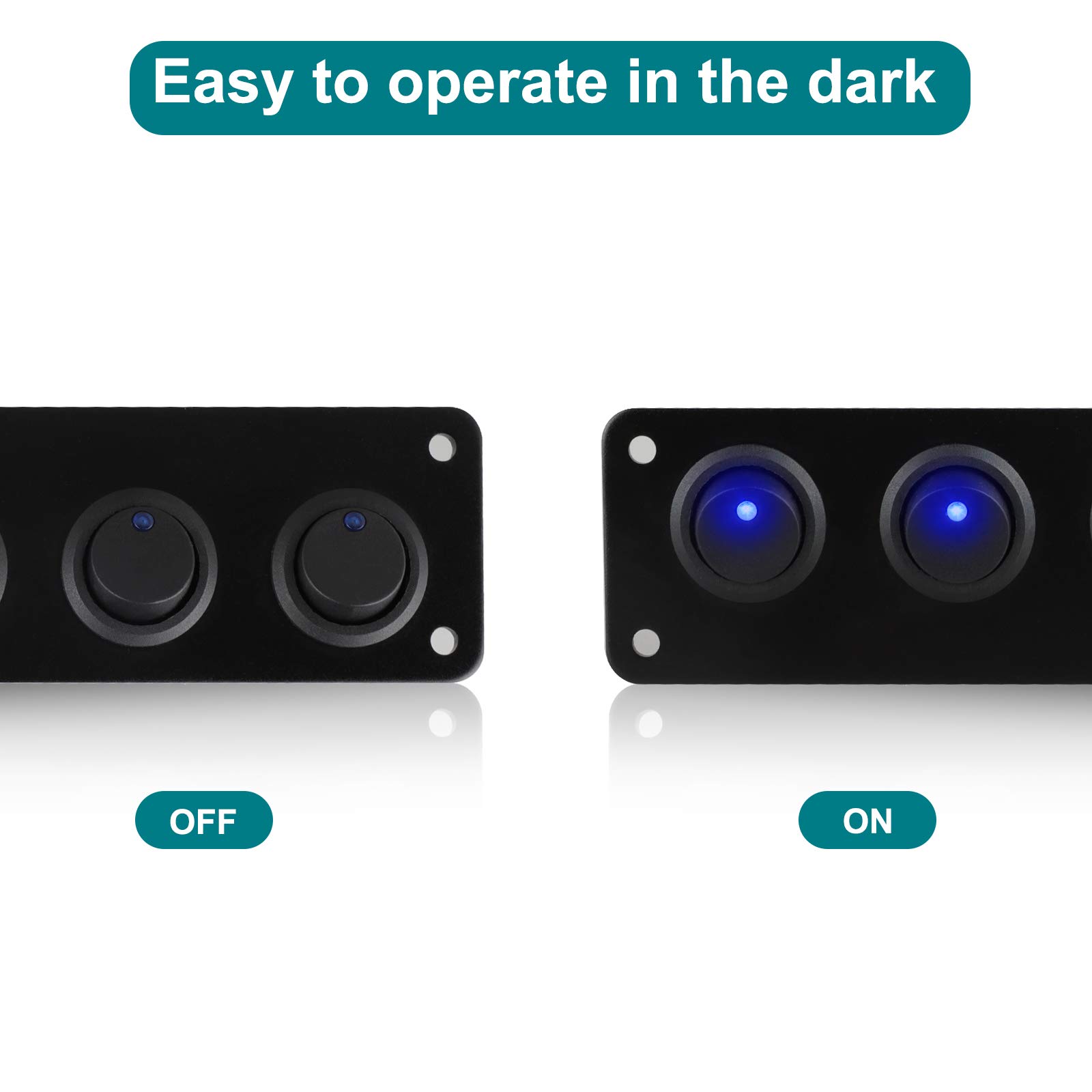 Toggle Rocker Switch Panel, 5 Gang 12V Waterproof Round Toggle ON/OFF ...