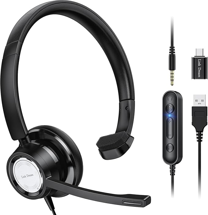 Link Dream Cuffie con Microfono per PC, Cuffie USB con Filo e Microfono ...