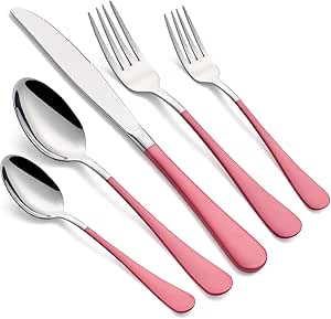 Amazon.com | LKTDYMEG 20-Piece Pink Silverware Set 18/0 Stainless Steel ...
